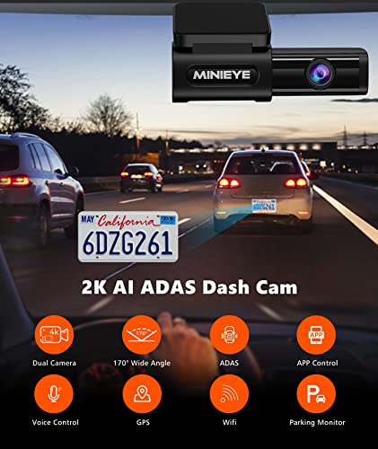 Dash Cam Front and Rear, 4K + 1080P Car Camera with ADAS Driver Alerts,170° Wide View with Night Vision, Parking Mode, G-Sensor, Loop Recording APP and Voice Control,64G Card Include