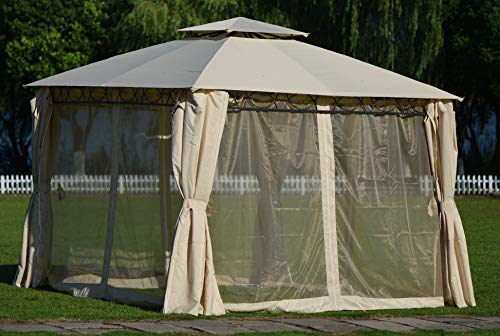 12'x12' Hardtop Metal Gazebo, Outdoor Galvanized Steel Double Roof Canopy, Aluminum Frame Permanent Pavilion with Netting and Curtains for Patio, Backyard, Deck and Lawns