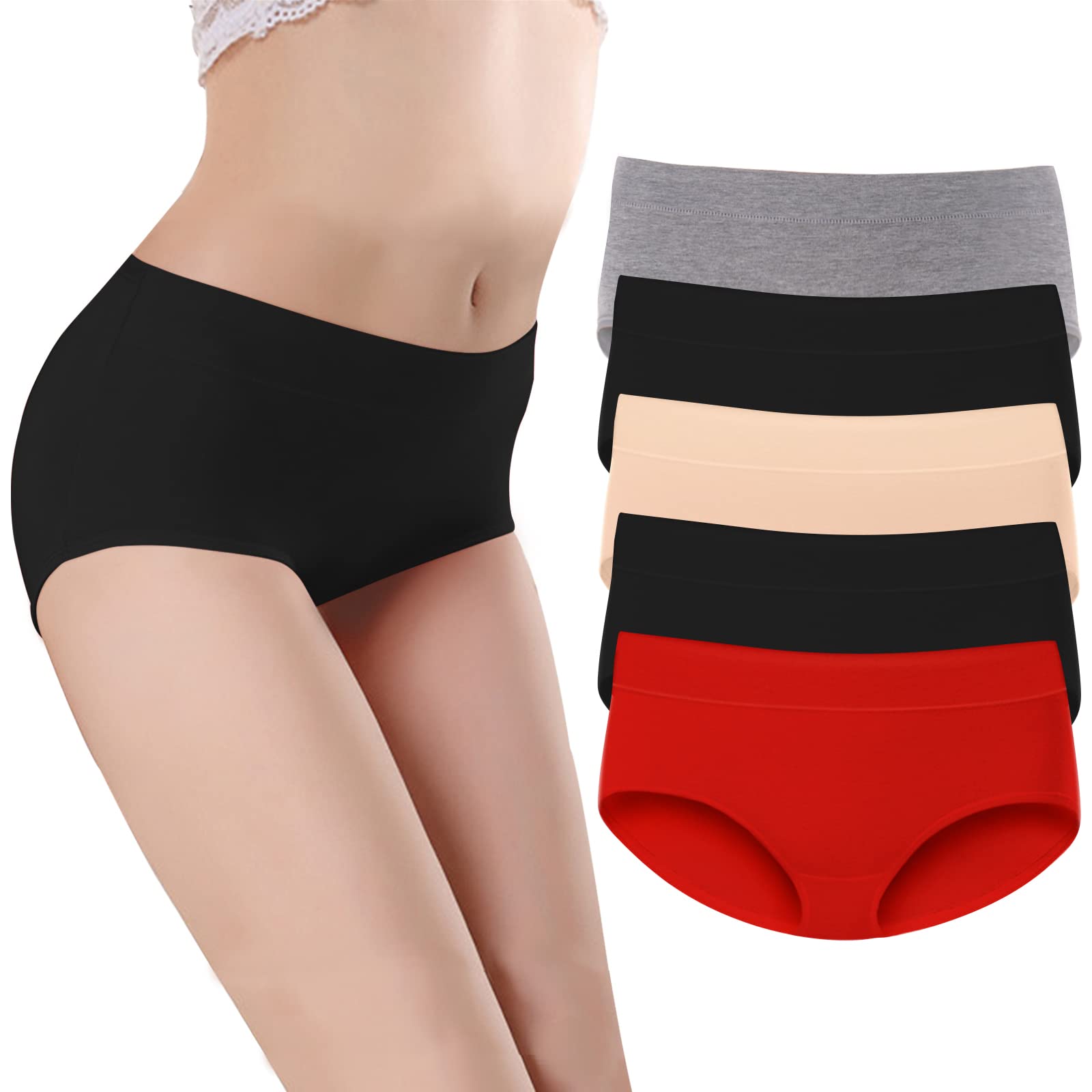 AMZCHPC Women's Briefs Cotton Underwear Mid Waisted Panties Soft Underpants 5Pack (multicolor, M)