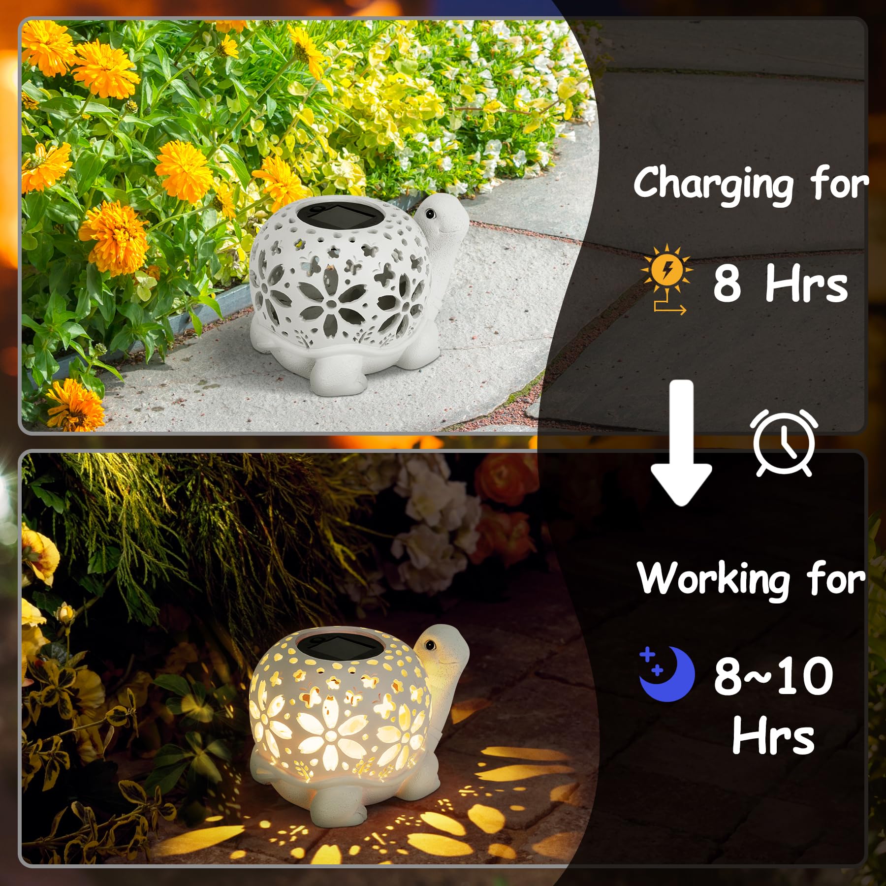 LESES Solar Lantern Lights, Turtle Outdoor Lantern with Waterproof LED Garden Light, Decorative Lanterns Table Lamp for Patio Yard Garden Decor Outside Clearance Gifts for Birthday Grandma - White
