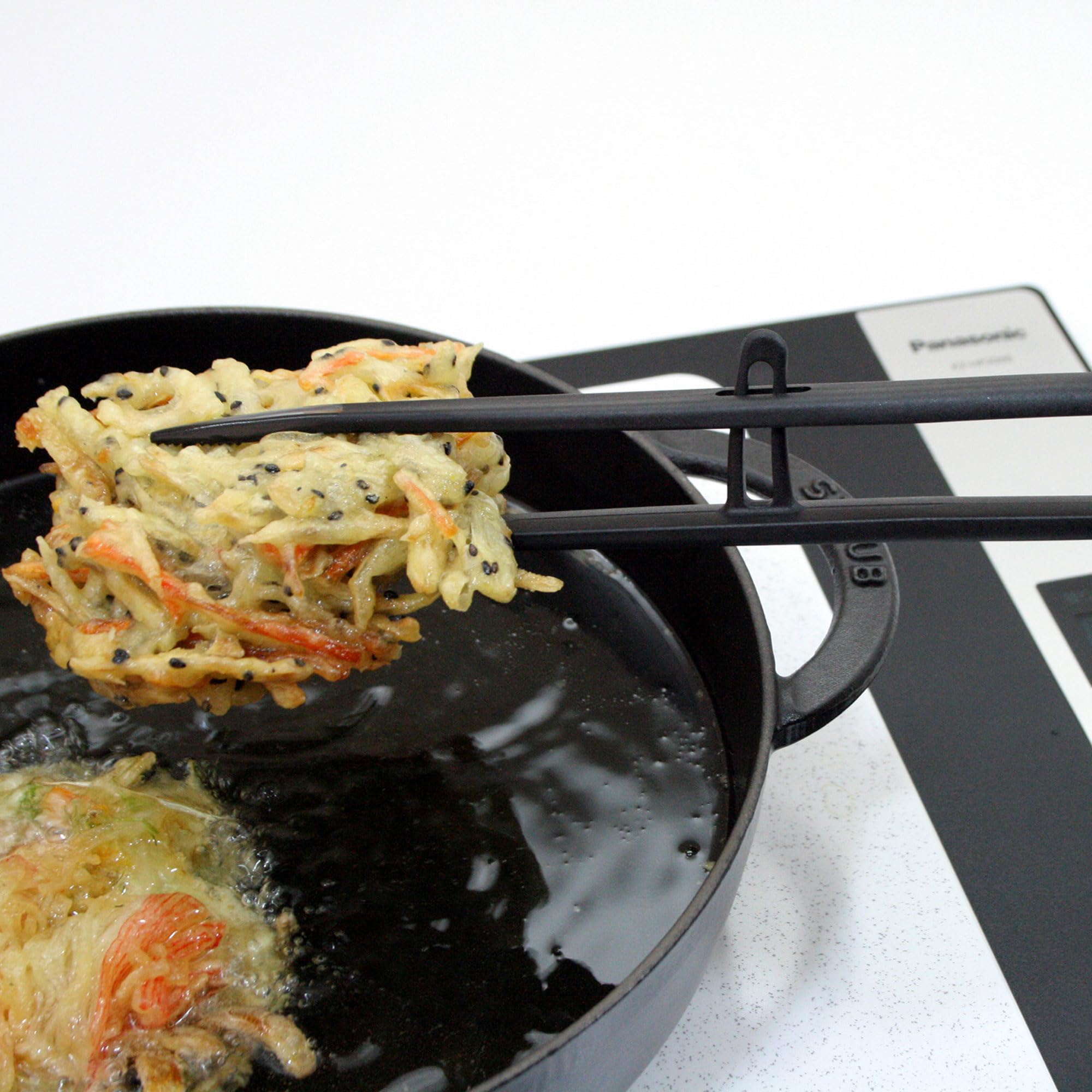 Seki Japan Heat Resistant Locking Nylon Kitchen Chopstick Tongs, Long Grip, Kitchen Utensils, Dishwasher Safe