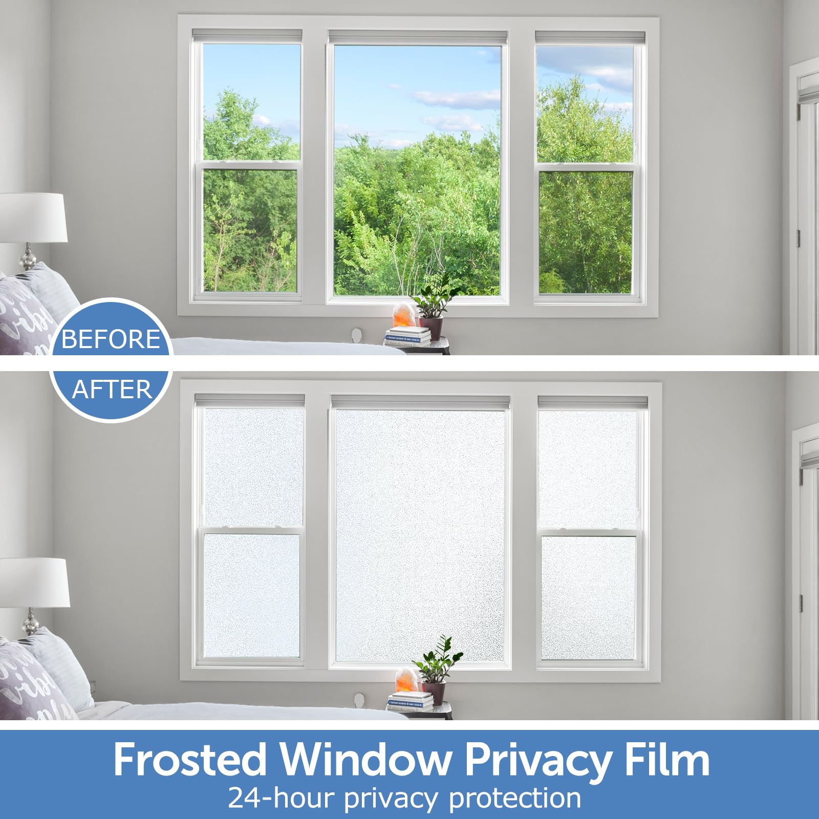 HIDBEA Frosted Window Privacy Film - Non Adhesive Static Cling Glass Stickers Sun UV Blocking Heat Control Door Covering Decals for Home Office, 23.6 x 78.7 Inch