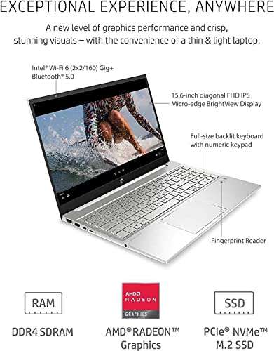 HP Newest Pavilion Laptop, 15.6" Full HD Screen, AMD Ryzen 7 5700U Processor, 16GB RAM, 1TB SSD, Backlit Keyboard, Wi-Fi 6, FP Reader, HDMI, Bluetooth, Windows 11 Home, Silver