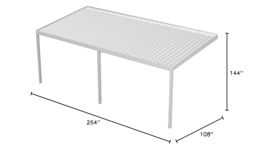 Four Seasons Outdoor Living Solutions Optima Series 22X12ft High-Grade Aluminum Attached Solid Outdoor Patio Cover Awning, 3 Posts, 20 Lb. Snow Load, White