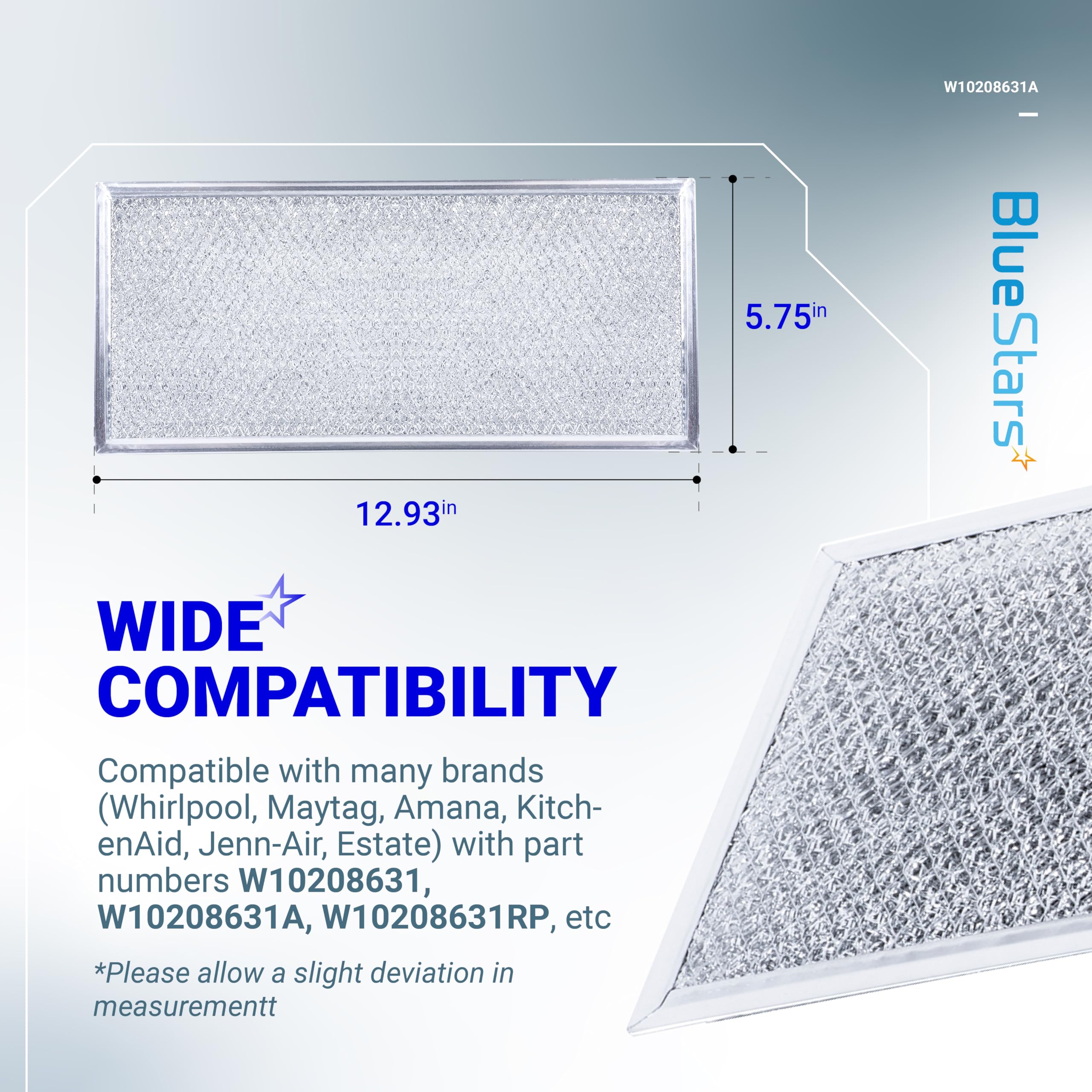 BlueStars 5-Pack W10208631A Microwave Grease Filter Replacement 5.78 x 12.91 Aluminum Mesh Screen Grease Filters - Compatible with Whirlpool G.E Microwaves