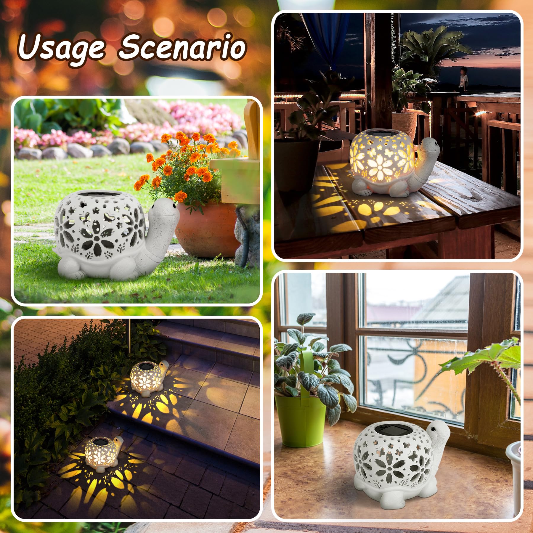 LESES Solar Lantern Lights, Turtle Outdoor Lantern with Waterproof LED Garden Light, Decorative Lanterns Table Lamp for Patio Yard Garden Decor Outside Clearance Gifts for Birthday Grandma - White