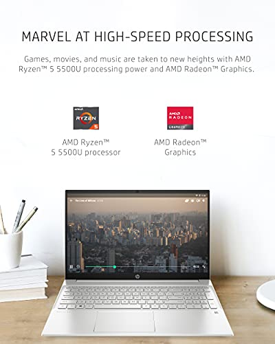 HP Pavilion 15 Laptop, AMD Ryzen 5 5500U, 8 GB RAM, 512 GB SSD, 15.6” HD Touchscreen, Windows 10 Home, Thin, Lightweight Computer with Webcam, Business, Study, & Entertainment (15-eh1010nr, 2021)
