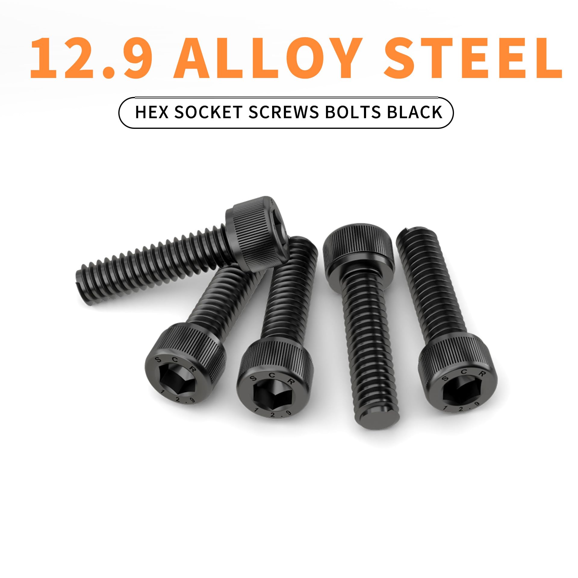 Cicidorai M6 x 8mm 12mm 16mm 20mm 25mm Hex Socket Head Cap Screws Bolts, 12.9 Grade Alloy Steel, Black Oxide Finish, Fully Threaded, Metric Allen Hex Drive, Assortment Kit 50Pcs