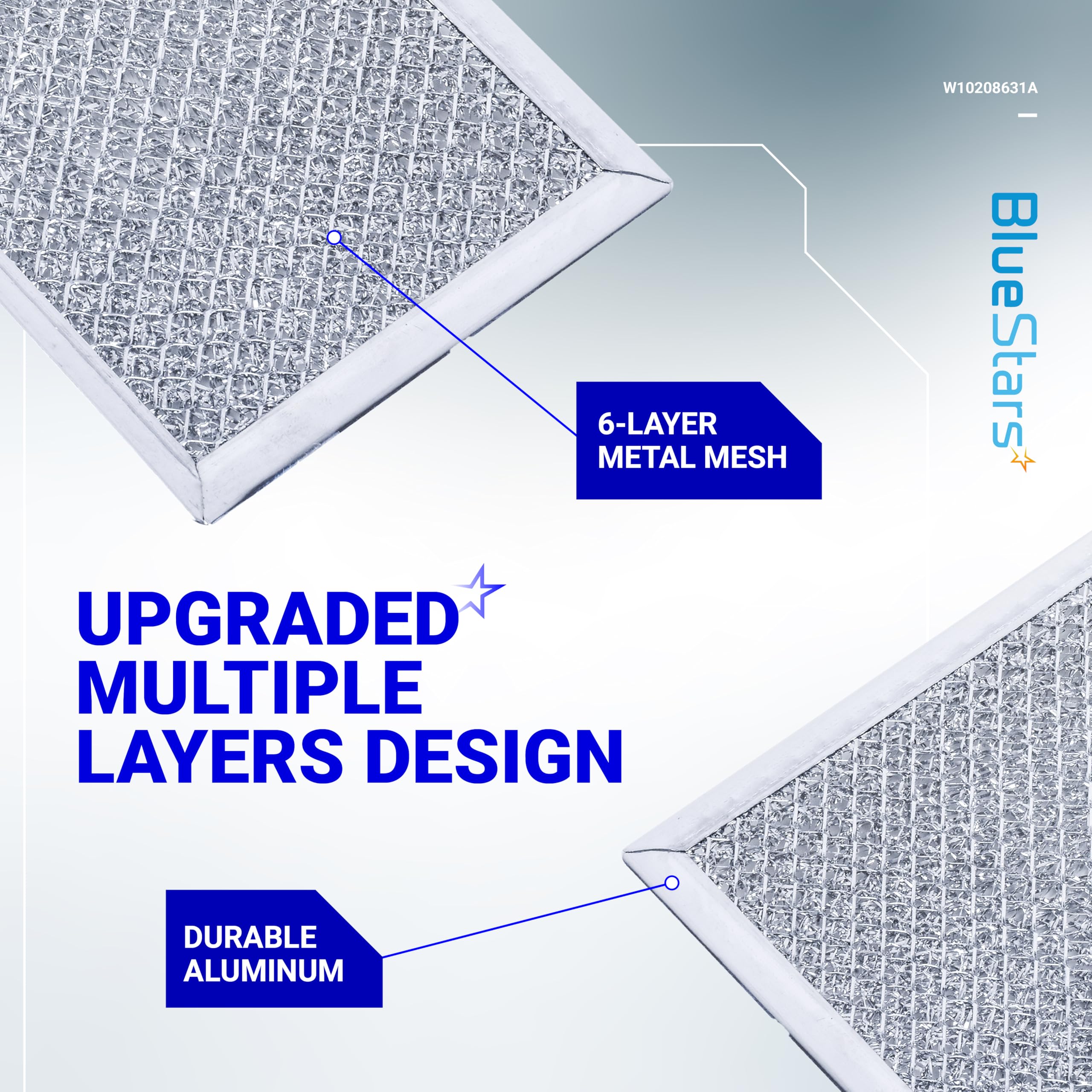 BlueStars 5-Pack W10208631A Microwave Grease Filter Replacement 5.78 x 12.91 Aluminum Mesh Screen Grease Filters - Compatible with Whirlpool G.E Microwaves