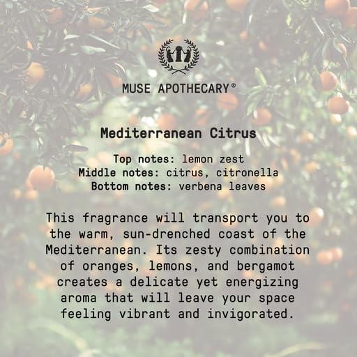 Muse Apothecary Home Ritual Active Odor Eliminator Spray - Furniture Deodorizer & Bathroom Odor Eliminator - Essential Oil Air Freshener - 4oz, Mediterranean Citrus