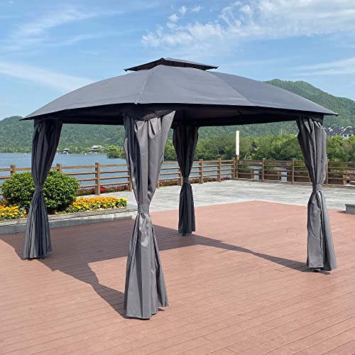 10x10 Ft Outdoor Gazebo - Canopy Tent with Curtains - Double Layer Top Gazebo Tent - Pop Up Canopy Shelter - Party Tent and Wedding Tent - Outdoor Shade Canopy for Backyard, Garden, Lawn - Grey