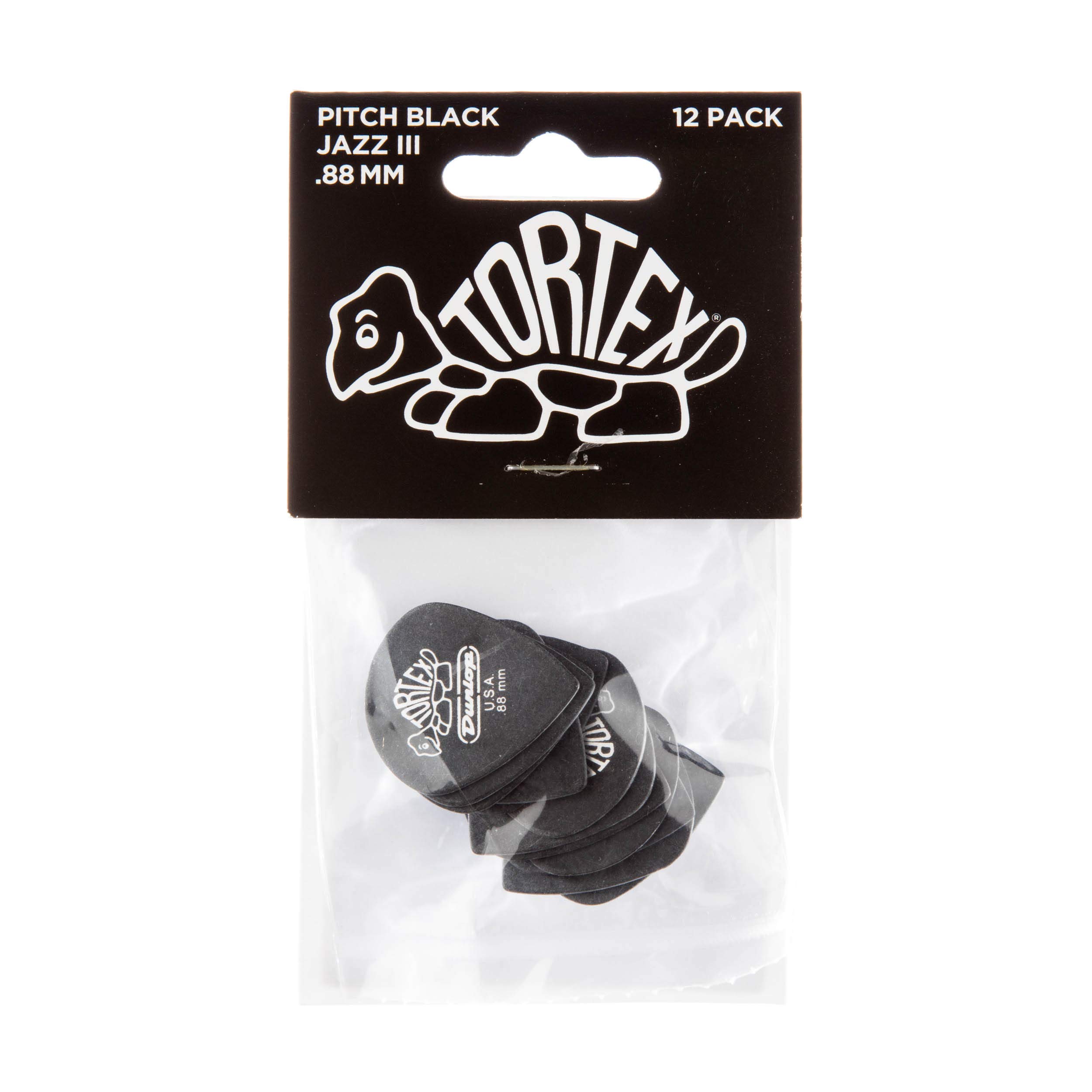 Dunlop 482P.88 Tortex® Pitch Black Jazz III, .88mm, 12/Player's Pack