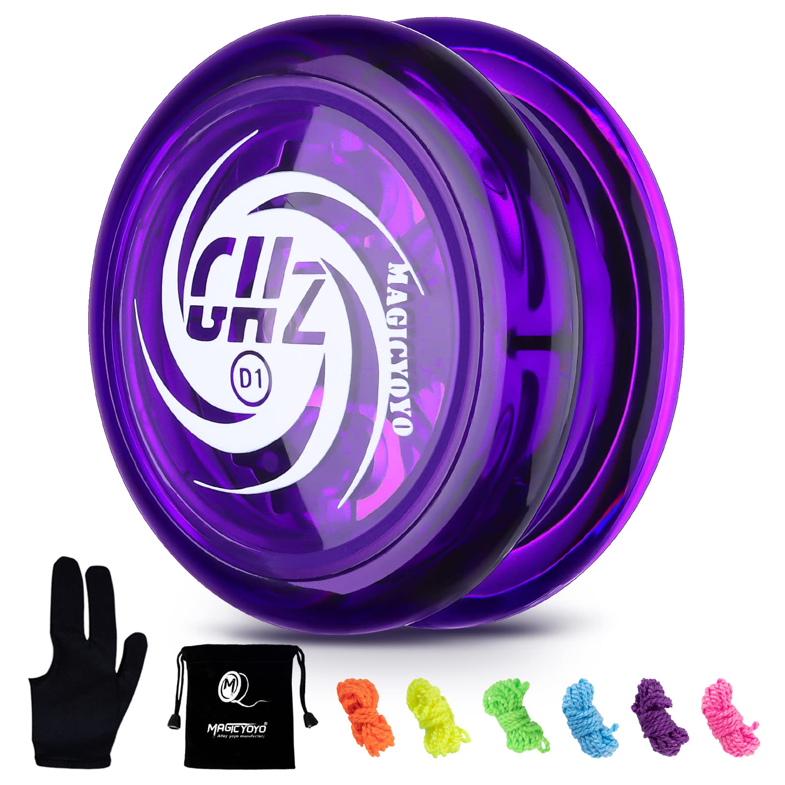 MAGICYOYO Looping GHZ Responsive Yoyo for Kids, 2A Starter Yoyo for Beginner, Easy to Play Basic String Tricks, with 6 Replacement Strings, Yo-Yo Glove, Bag (Purple)