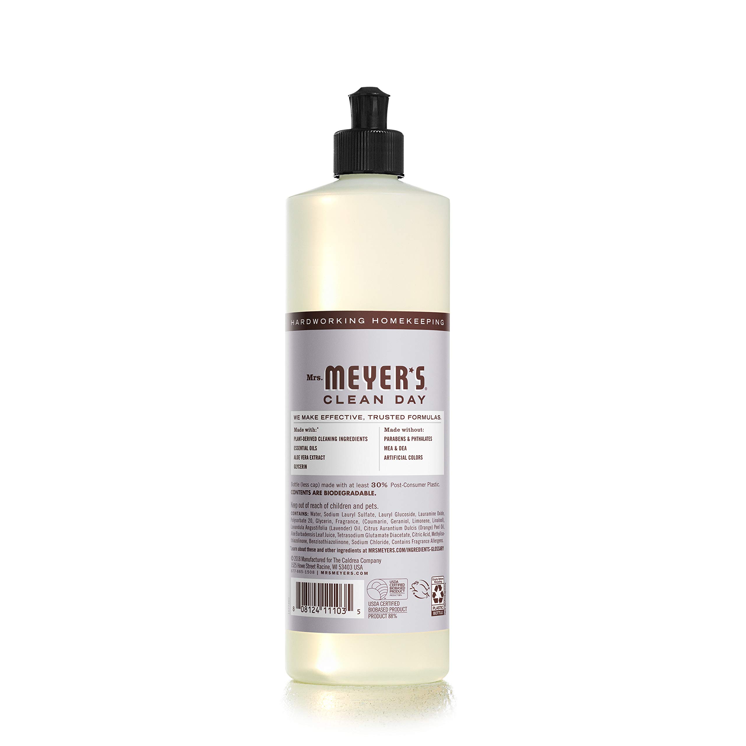 MRS. MEYER'S CLEAN DAY Liquid Dish Soap, Cruelty Free Formula, Lavender Scent, 16 oz