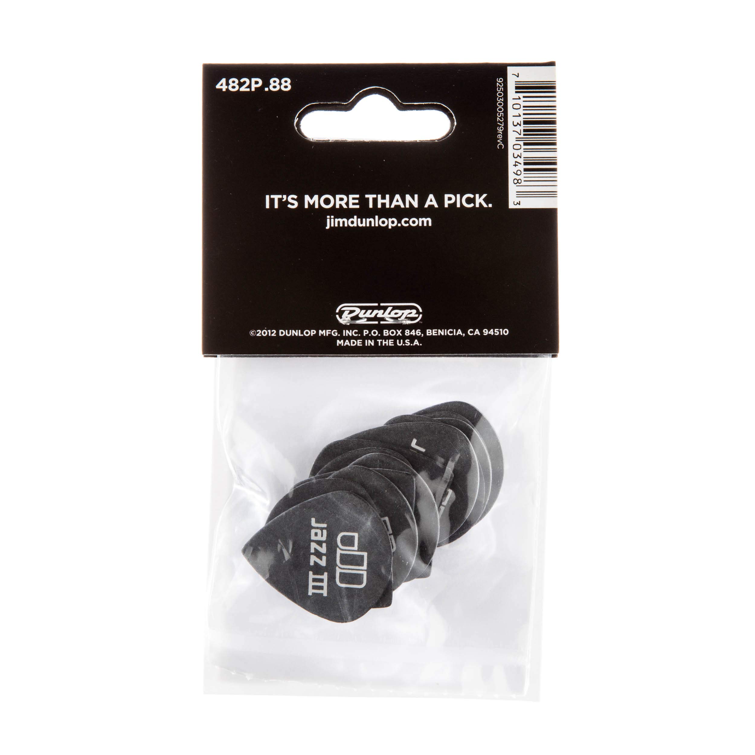 Dunlop 482P.88 Tortex® Pitch Black Jazz III, .88mm, 12/Player's Pack
