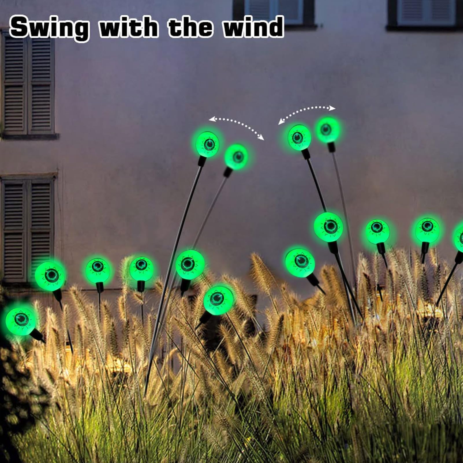 2 Packs Solar Halloween Eyeball Lights Outdoor 20LED Scary Eyeball Swaying Firefly Lights Waterproof Solar Halloween Path Lights for Path, Yard, Lawn, Garden, Landscape, Halloween Party (Green)