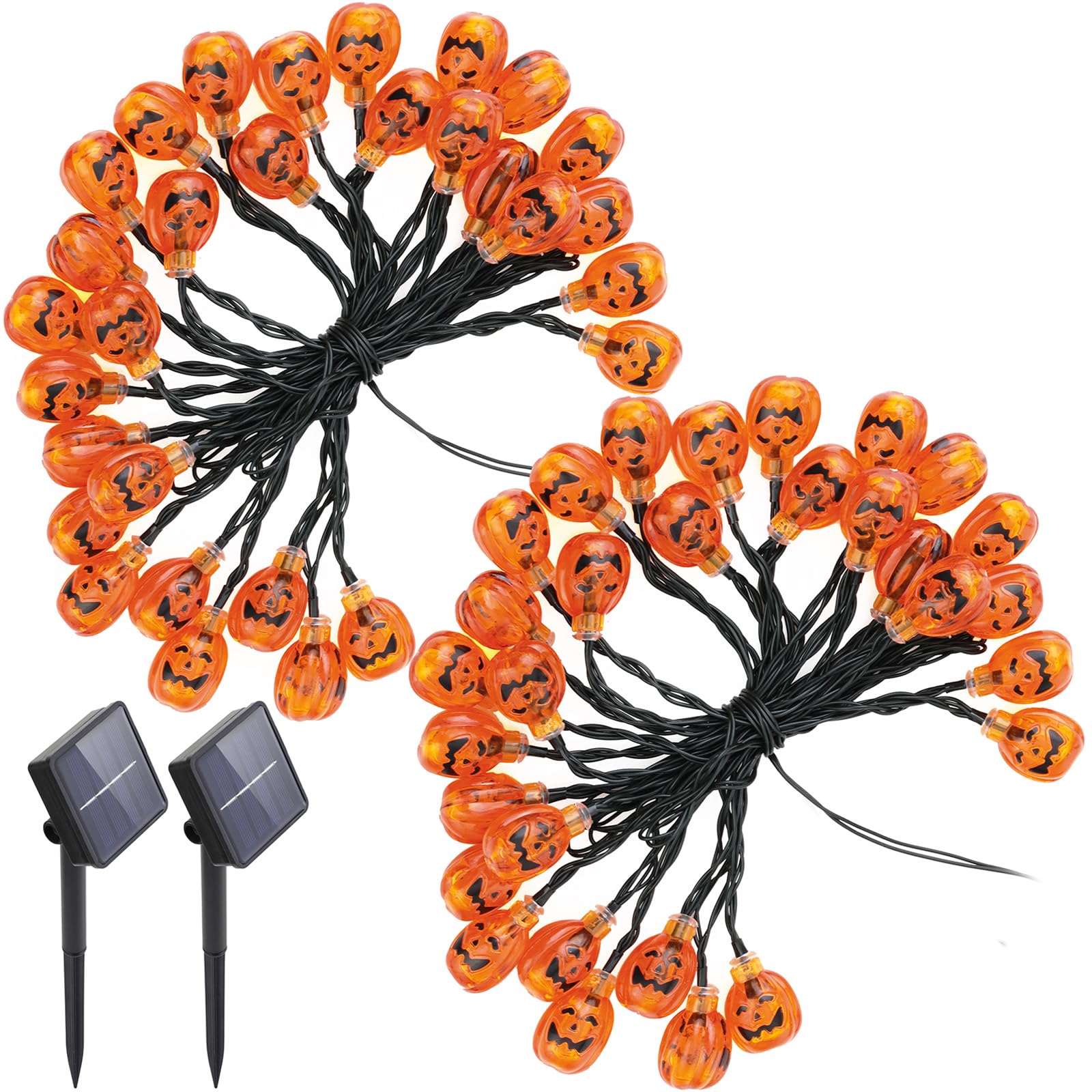 Senmao Home Decor 2Pack Halloween Solar Lights with 30 Pumpkin Lights,Orange Lights for Halloween 20ft 30LEDs,Outdoor Halloween Lights for Patio, Garden,Parties (IP65,8 Light Modes)