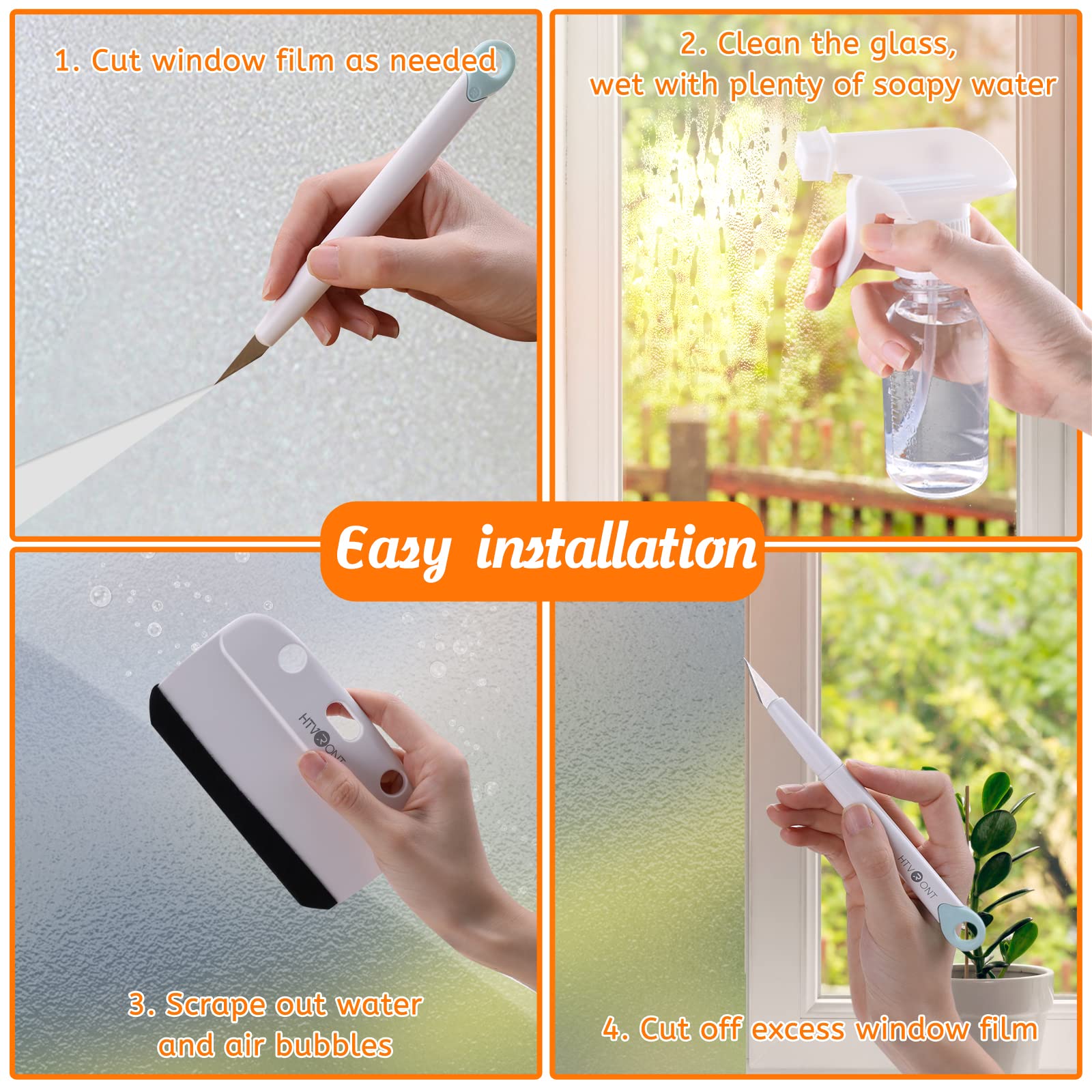 HTVRONT Window Film Kit - 4 Pcs Window Privacy Film Installation Tools, Easy to Apply Glass & Car Windows Tint Kit, Includes Felt Squeegee, Detachable Knife & 1 Extra Blade, 100ML Spray Bottle