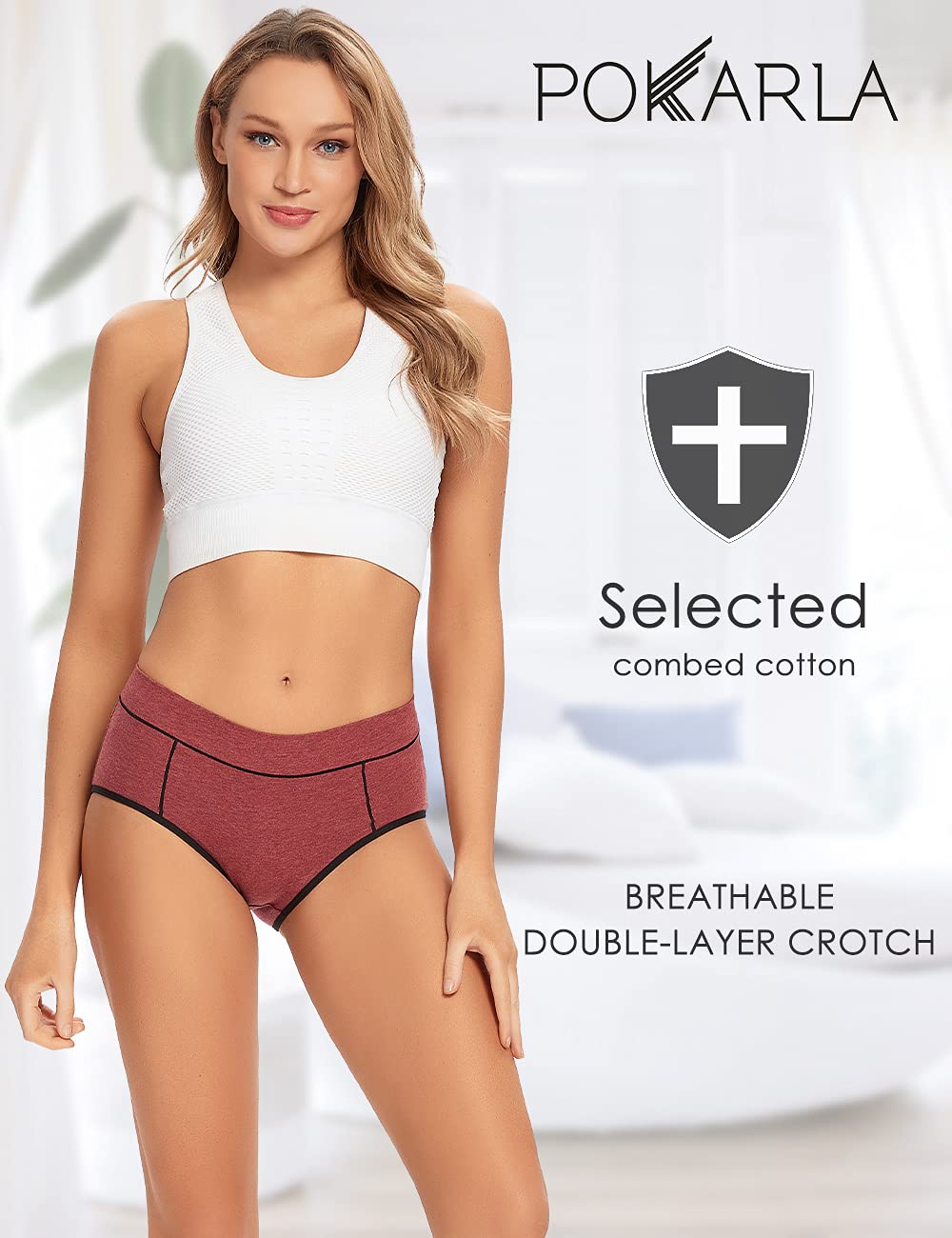 POKARLA Women's Cotton Stretch Underwear Ladies Mid Rise Briefs Panties 5-Pack Size XS