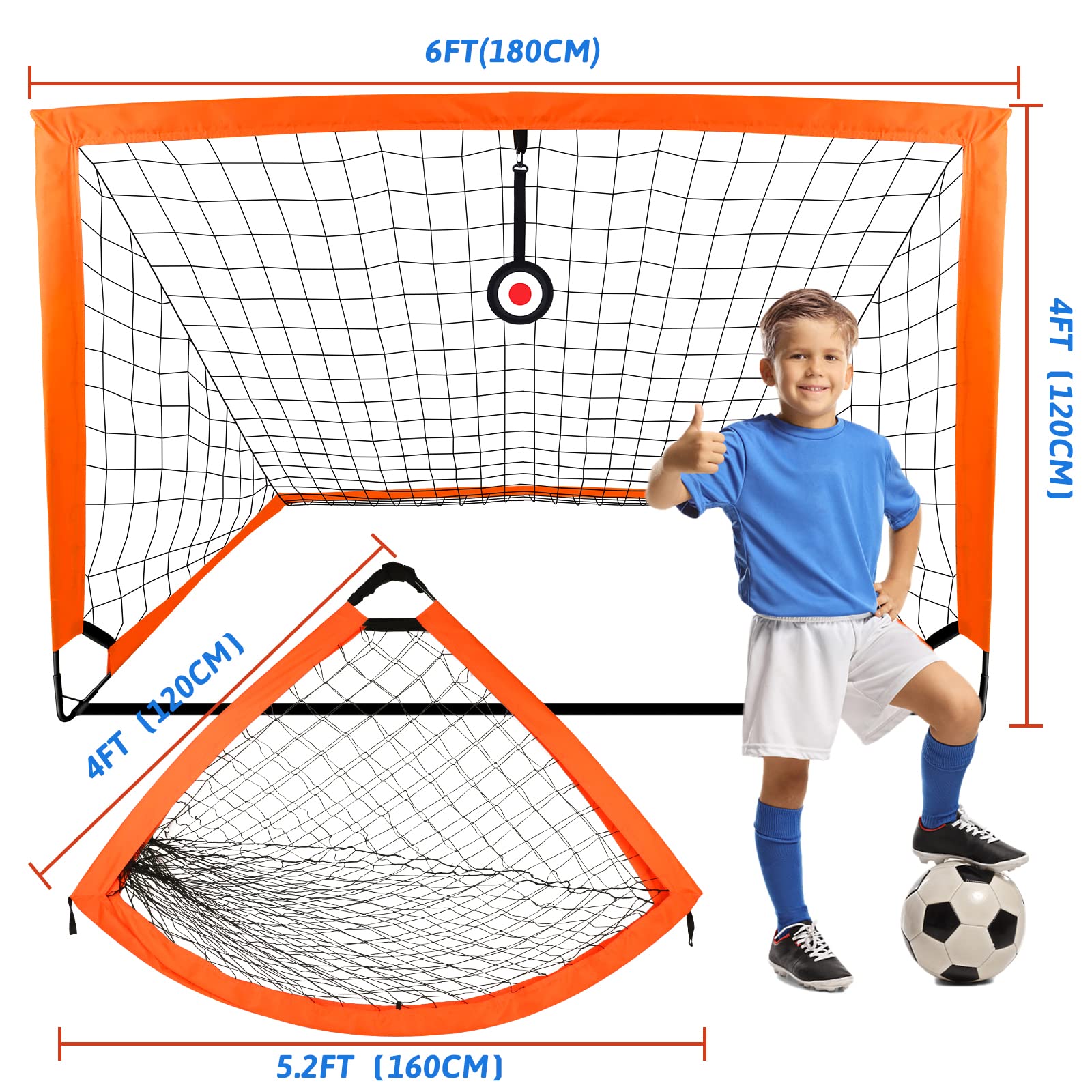 E-SDS Kids Soccer Goals for Backyard Training(Size 6'x4'), Portable Soccer Net Pop Up Soccer Goal Kits, Set of 2
