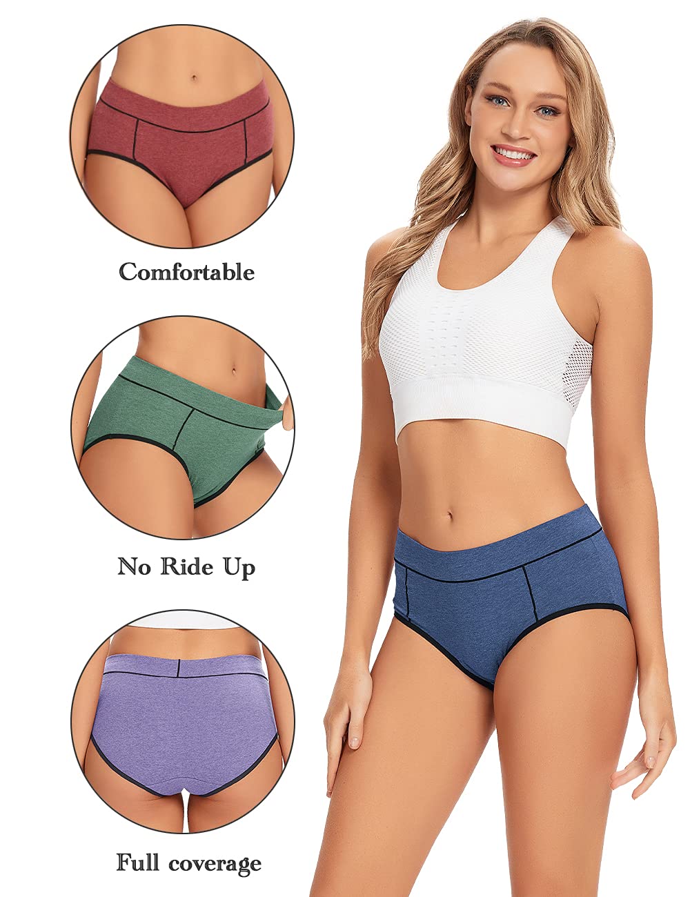 POKARLA Women's Cotton Stretch Underwear Ladies Mid Rise Briefs Panties 5-Pack Size XS