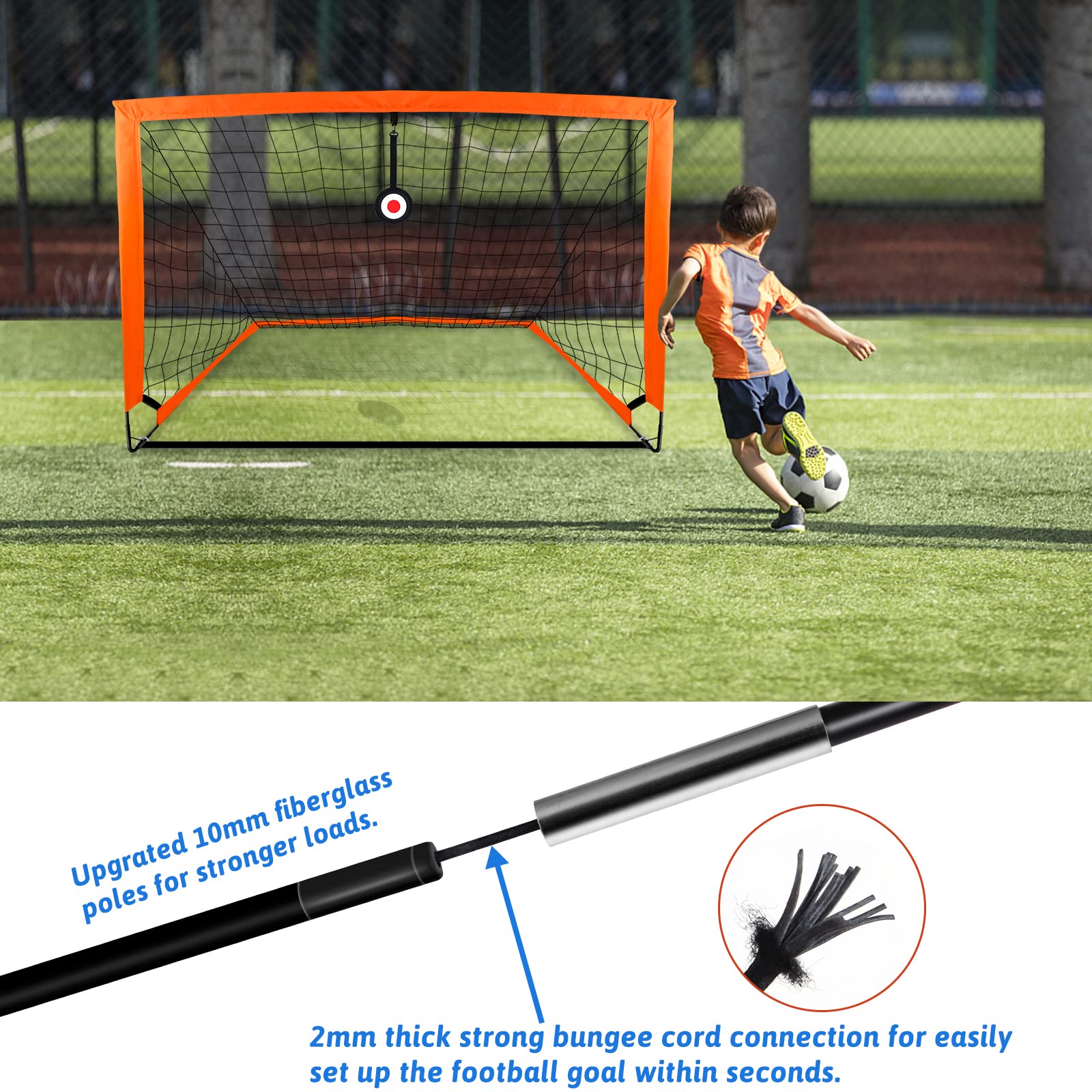 E-SDS Kids Soccer Goals for Backyard Training(Size 6'x4'), Portable Soccer Net Pop Up Soccer Goal Kits, Set of 2