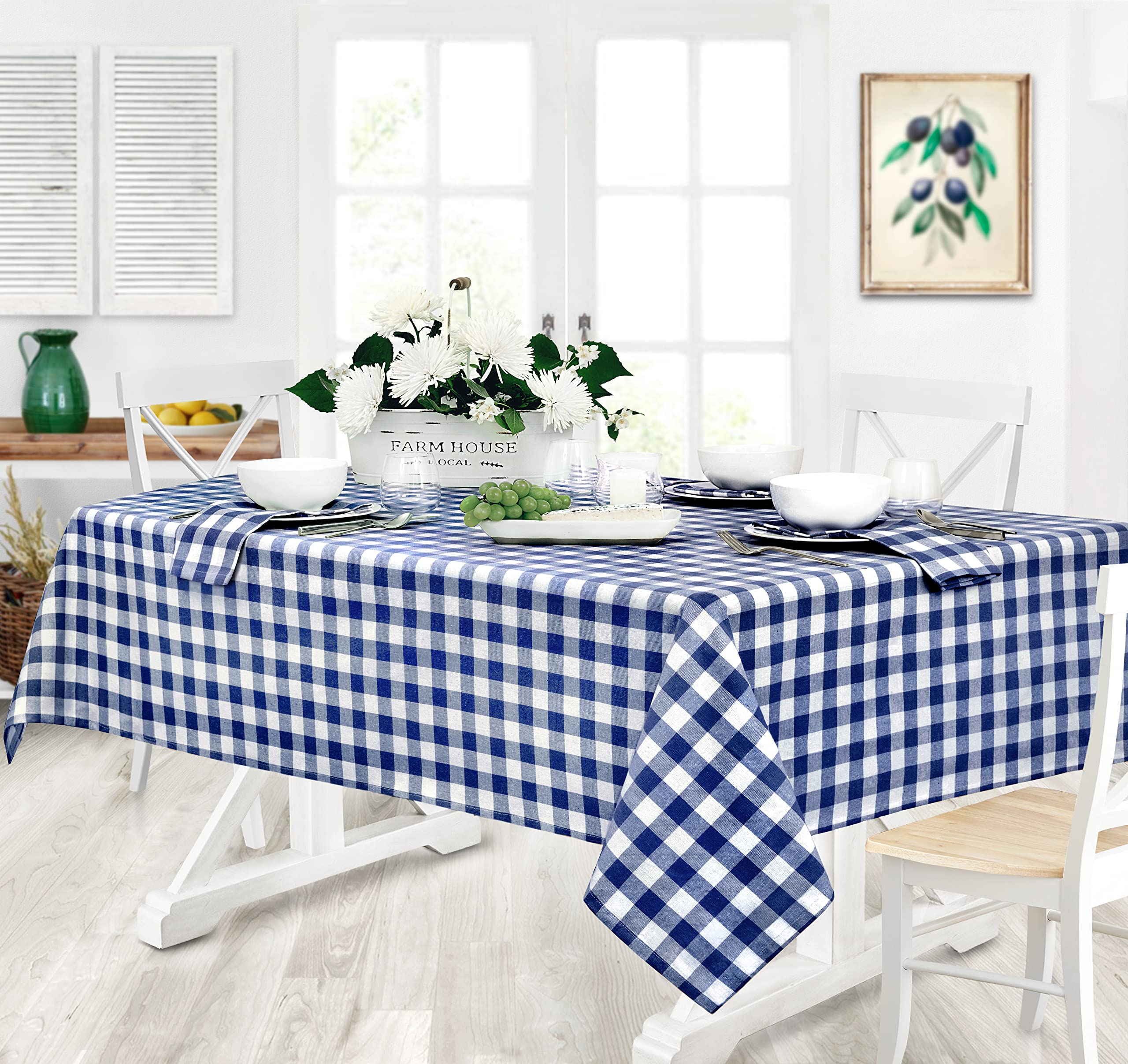 Home Bargains Plus Country Rustic Buffalo Plaid Blue Bundle Including Table Runner, Placemats, and Napkins