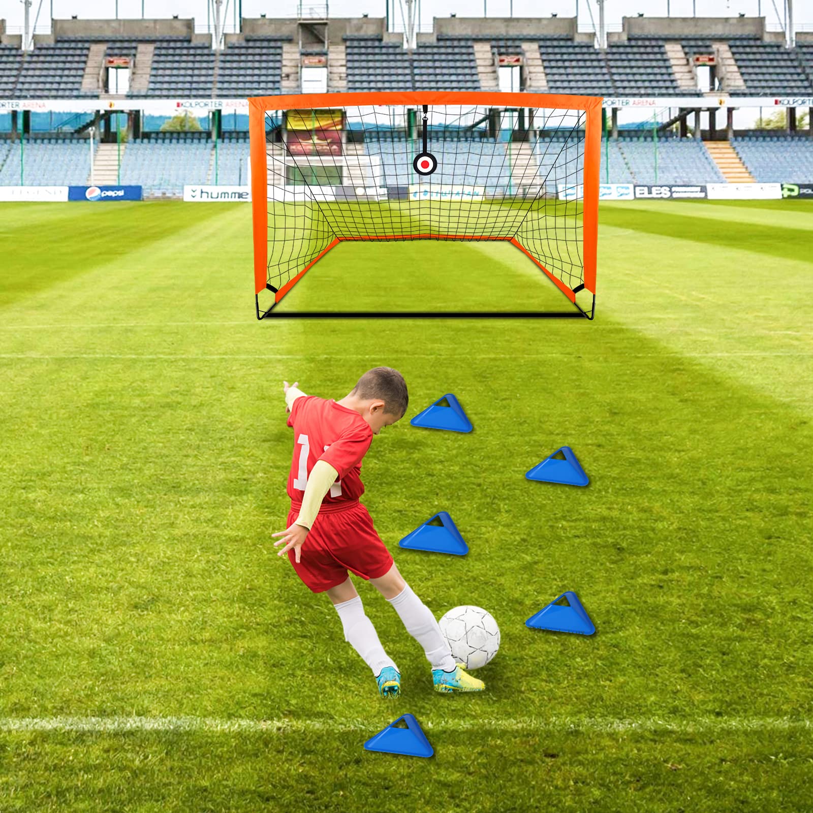 E-SDS Kids Soccer Goals for Backyard Training(Size 6'x4'), Portable Soccer Net Pop Up Soccer Goal Kits, Set of 2