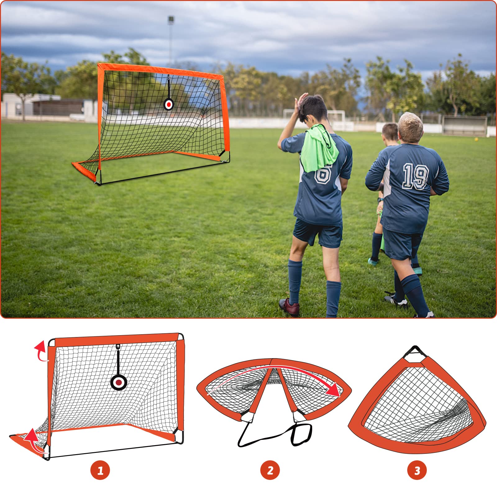 E-SDS Kids Soccer Goals for Backyard Training(Size 6'x4'), Portable Soccer Net Pop Up Soccer Goal Kits, Set of 2