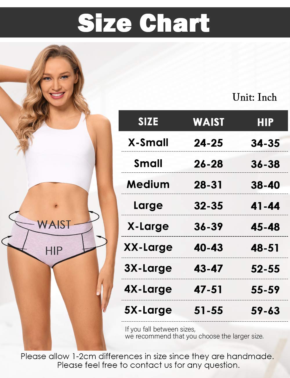 POKARLA Women's Cotton Stretch Underwear Ladies Mid Rise Briefs Panties 5-Pack Size XS