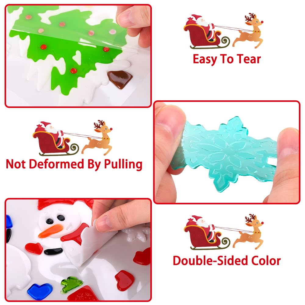 XIMISHOP 6pcs Christmas Gel Window Clings,Xmas Santa Claus Snowman Snowflake Penguin Window Clings Sticker for Christmas Window Decors
