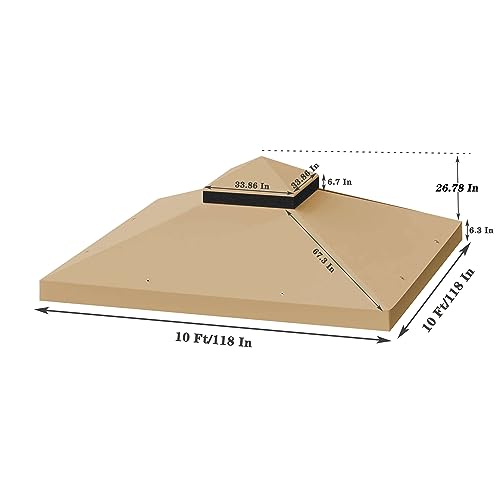 10x10 Ft Outdoor Patio Gazebo Replacement Canopy,Canopies for Outside Canopies, Gazebos,Double Tiered Gazebo Tent Roof Top Cover