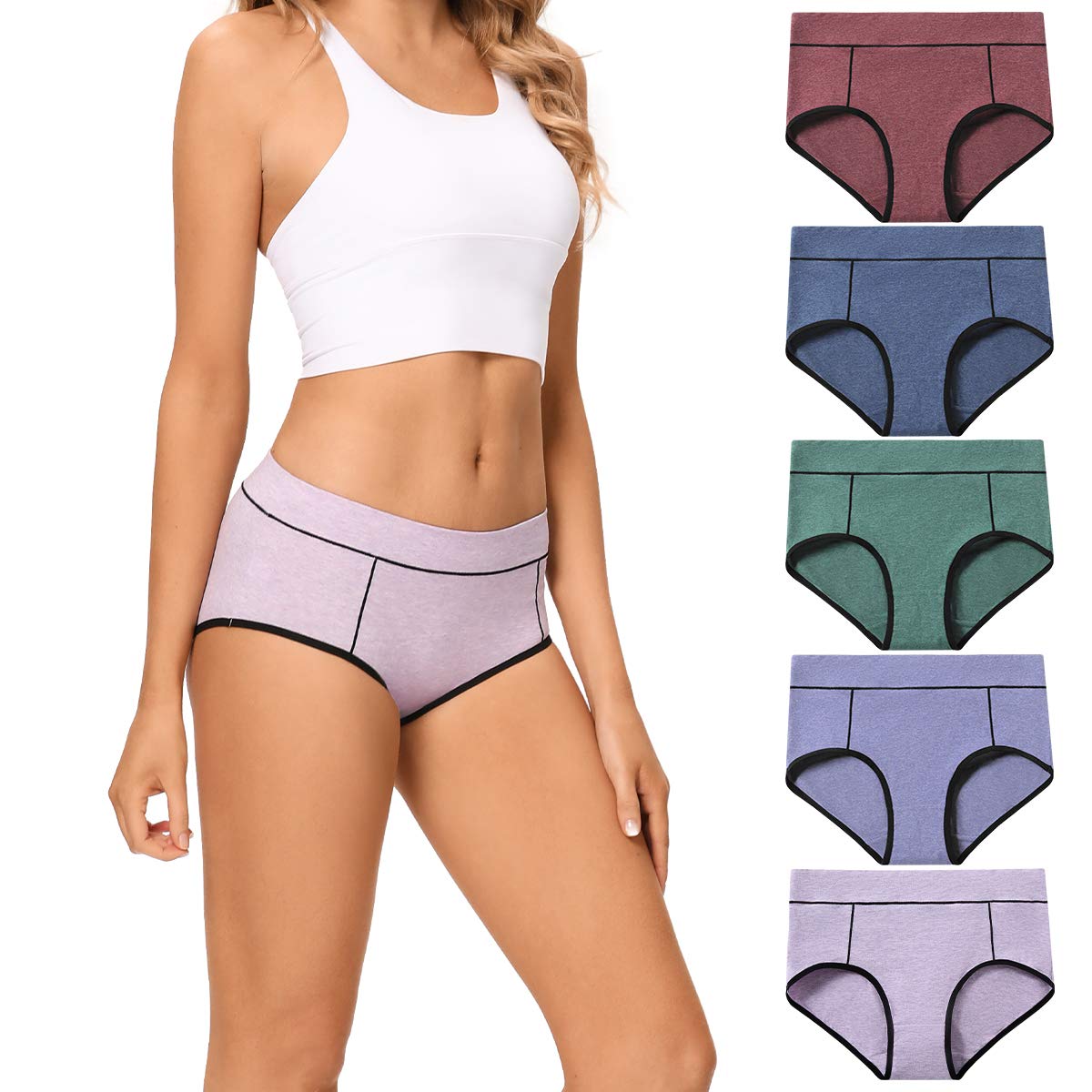 POKARLA Women's Cotton Stretch Underwear Ladies Mid Rise Briefs Panties 5-Pack Size XS