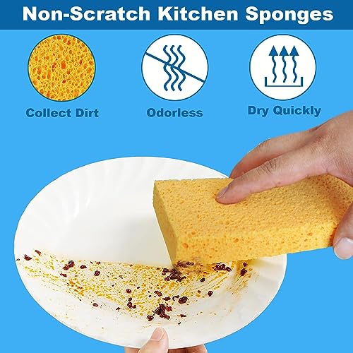 Large Kitchen Sponges for Dishes,Pop Up Eco Friendly Bathroom Cleaning Sponge for Countertop,Tiles,Walls,Floors,Natural Compostable Scrubber for Dish,Car,Kayak,Compressed Cellulose Sponges 6 Pack