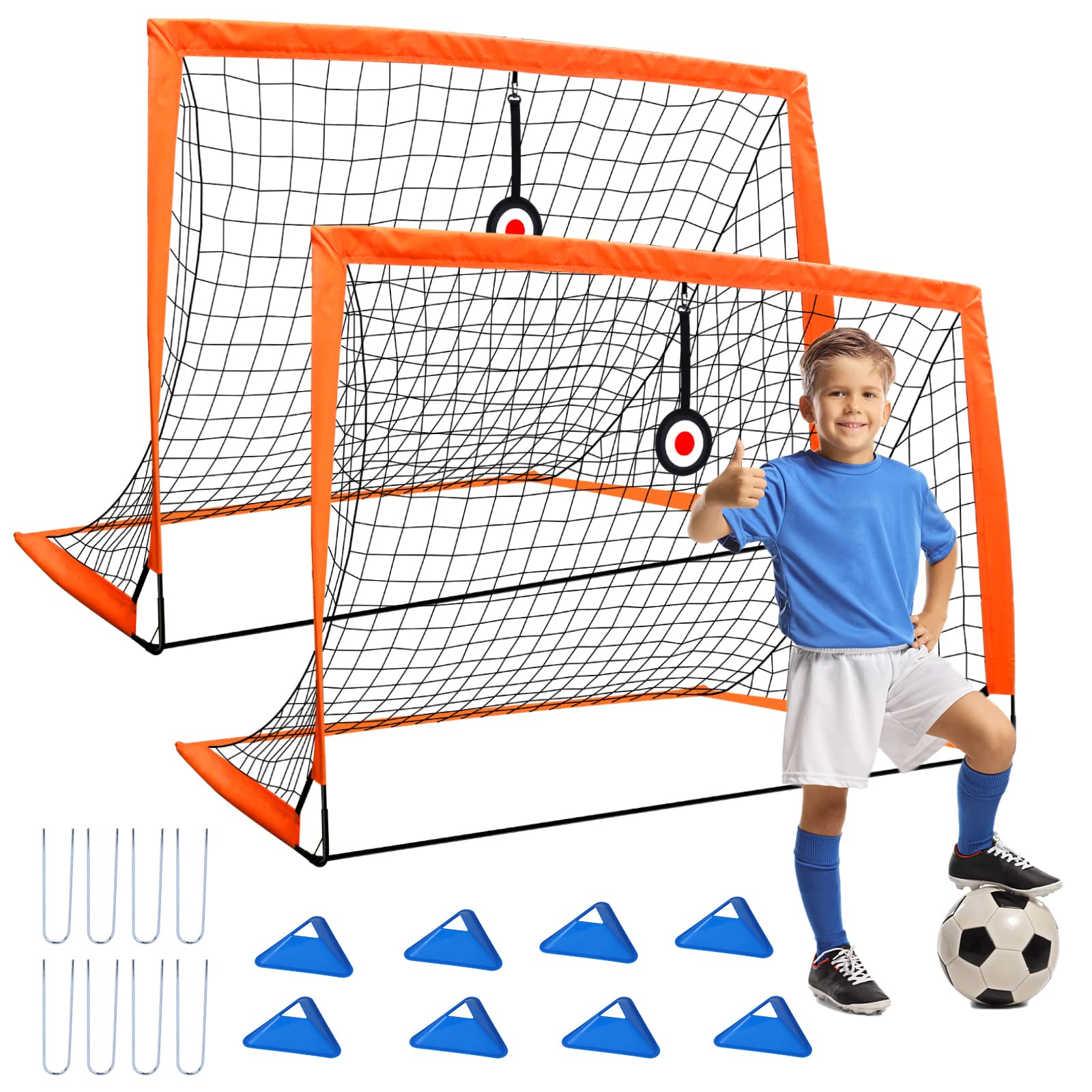 E-SDS Kids Soccer Goals for Backyard Training(Size 6'x4'), Portable Soccer Net Pop Up Soccer Goal Kits, Set of 2