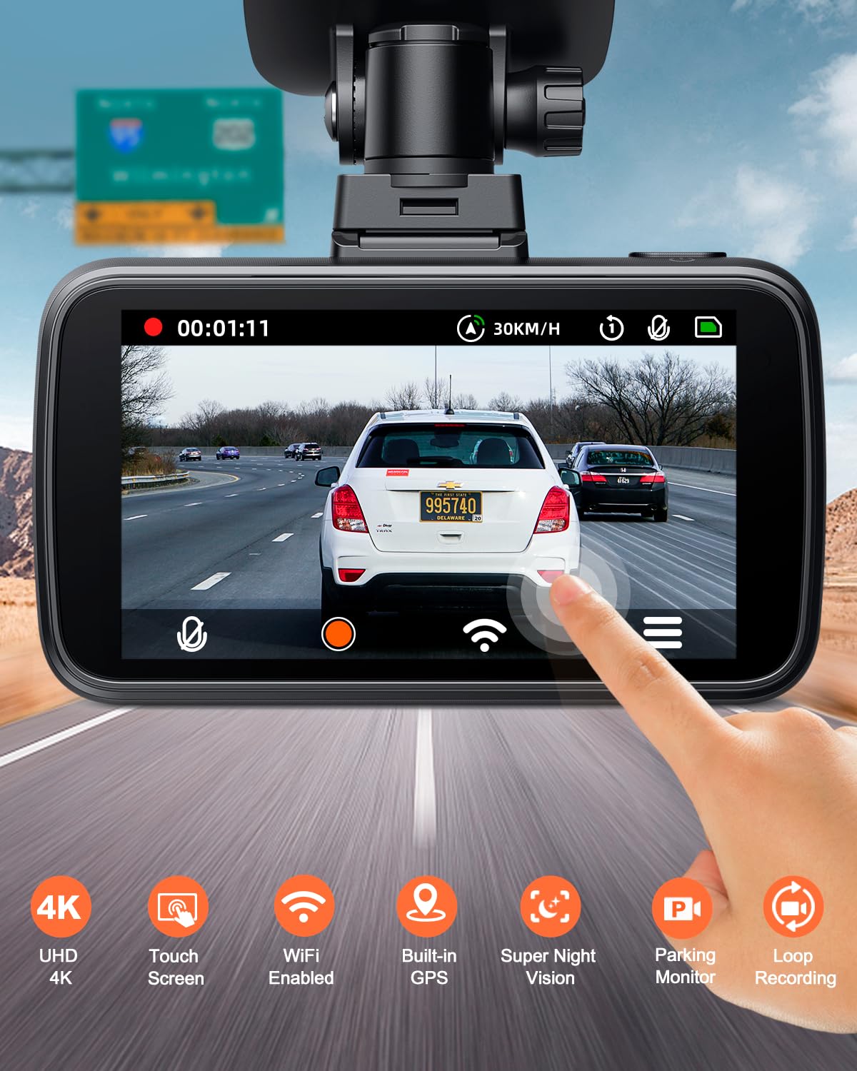 YEECORE D11 Dash Cam Built-in WiFi GPS,4K Touch Screen Camera Recorder with Night Vision, Parking Monitor,G-Sensor,Night Vision Car Camera