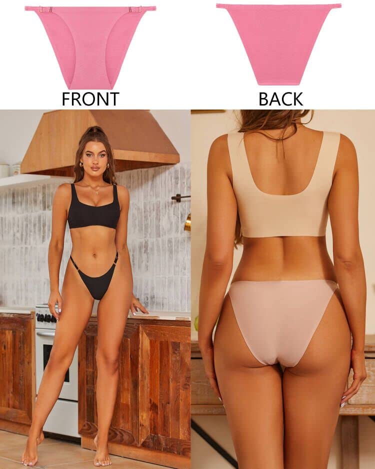 ROSYCORAL Womens Seamless Underwear Adjustable Undies No Show Hipster Bikini Panties Sexy Cheeky 6 Pack S-XL (S)