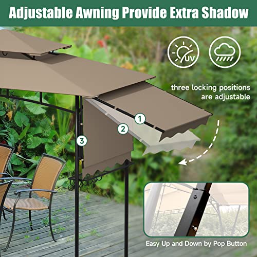 DikaSun Grill Gazebo 11x5 Double Tiered with Extra Shadow BBQ Waterproof Canopy Outdoor Gazebos for Patio, Backyard(Beige)