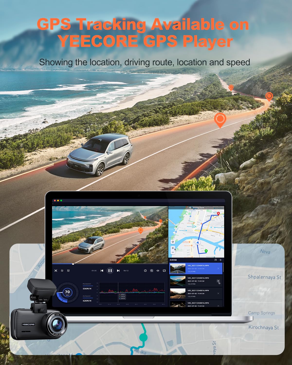 YEECORE D11 Dash Cam Built-in WiFi GPS,4K Touch Screen Camera Recorder with Night Vision, Parking Monitor,G-Sensor,Night Vision Car Camera