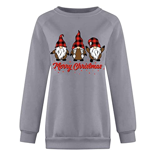 bargains Christmas T Shirts for Women Long Sleeve Cute Print Graphic Xmas Sweatshirts Crewneck Pullover Tops Ugly Sweater T Shirt Grey