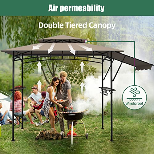 DikaSun Grill Gazebo 11x5 Double Tiered with Extra Shadow BBQ Waterproof Canopy Outdoor Gazebos for Patio, Backyard(Beige)
