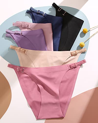 ROSYCORAL Womens Seamless Underwear Adjustable Undies No Show Hipster Bikini Panties Sexy Cheeky 6 Pack S-XL (S)