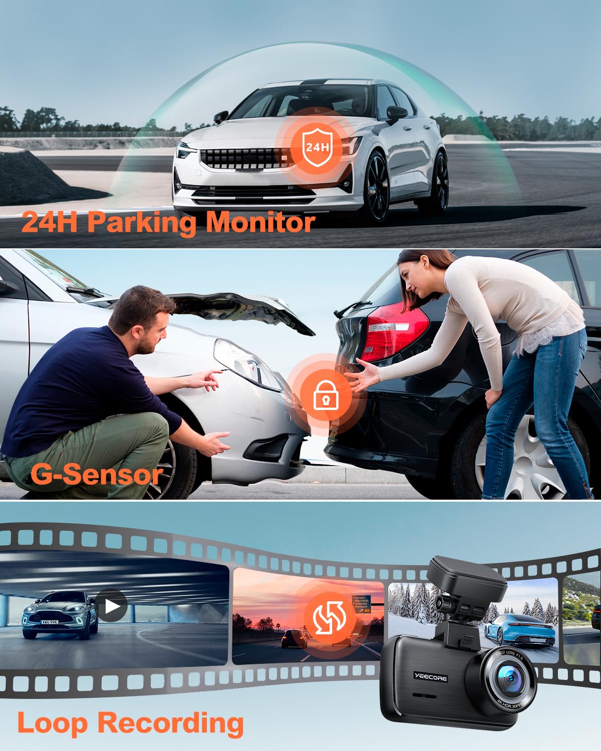 YEECORE D11 Dash Cam Built-in WiFi GPS,4K Touch Screen Camera Recorder with Night Vision, Parking Monitor,G-Sensor,Night Vision Car Camera