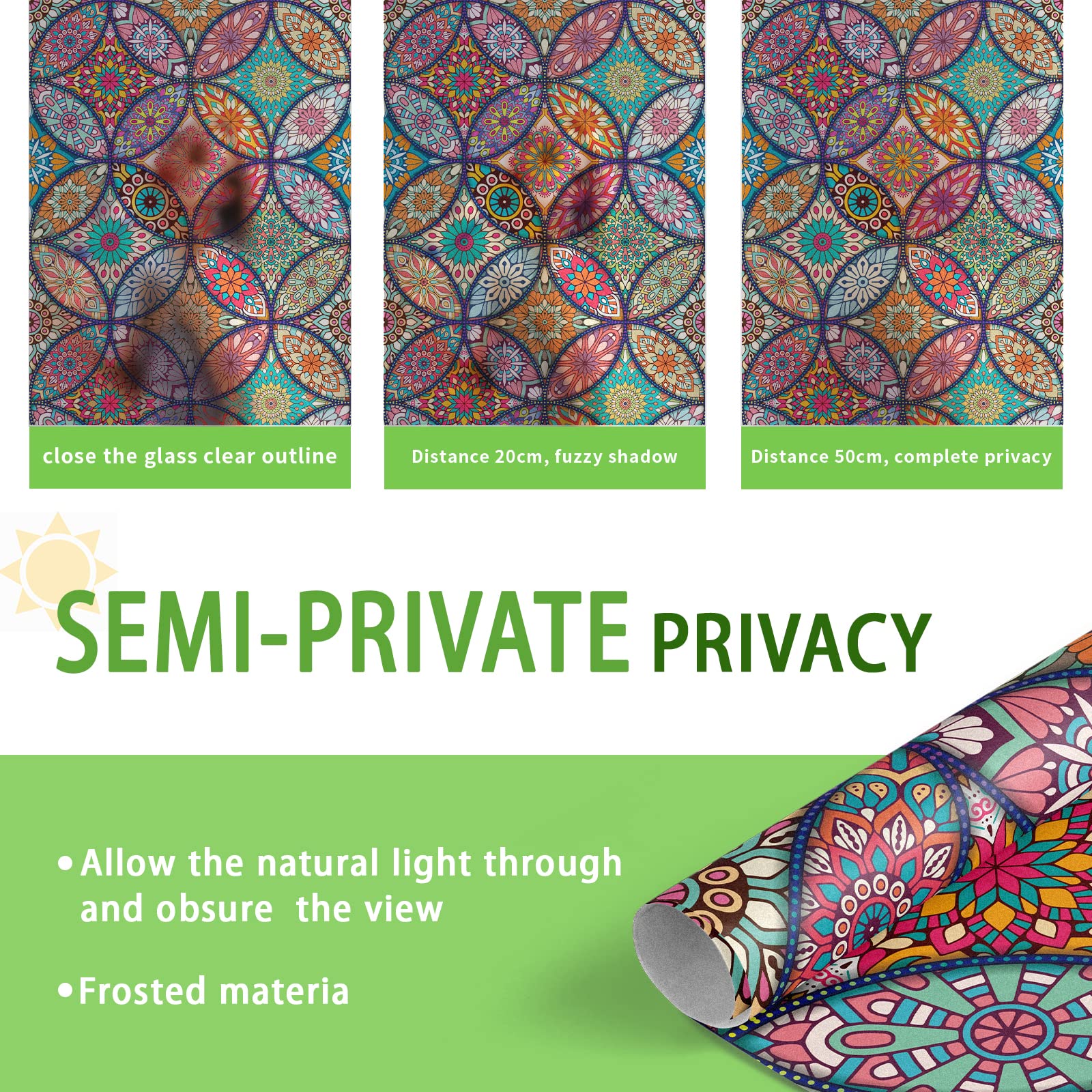 Stained Glass Window Film Privacy Decorative Tinting Film for Home Frosted Bathroom Window Coverings Static Cling Non-Adhesive