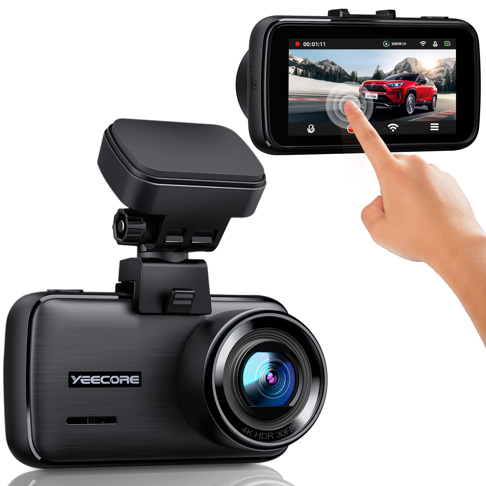 YEECORE D11 Dash Cam Built-in WiFi GPS,4K Touch Screen Camera Recorder with Night Vision, Parking Monitor,G-Sensor,Night Vision Car Camera