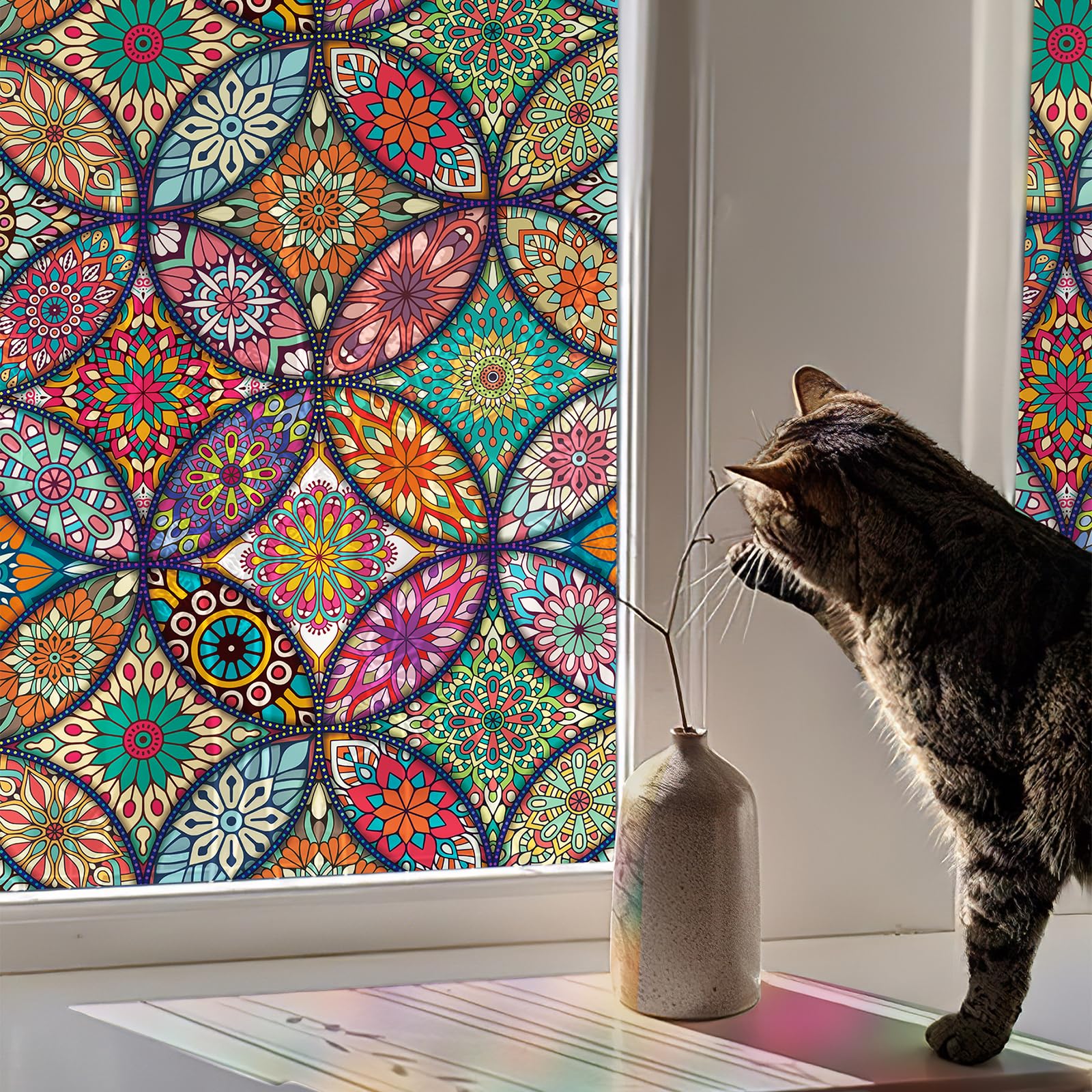 Stained Glass Window Film Privacy Decorative Tinting Film for Home Frosted Bathroom Window Coverings Static Cling Non-Adhesive