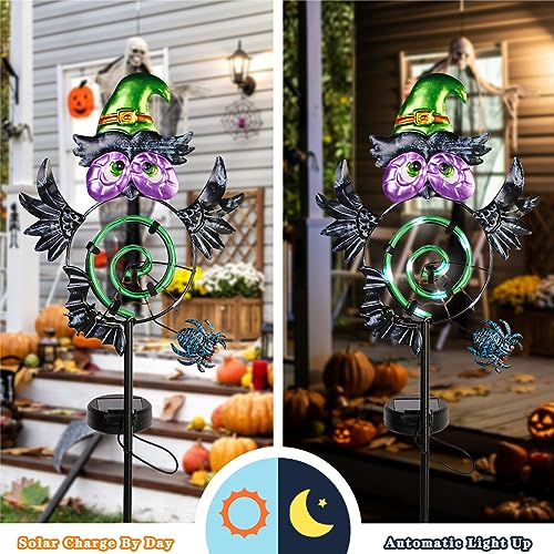Viveta Halloween Solar Lights Outdoor, 2 Pack Halloween Solar Stake Lights Owl Decor with Led Lights for Pathway Garden Yard Patio