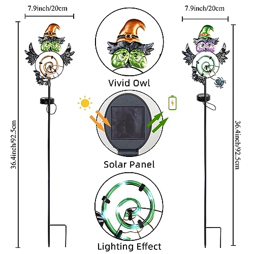 Viveta Halloween Solar Lights Outdoor, 2 Pack Halloween Solar Stake Lights Owl Decor with Led Lights for Pathway Garden Yard Patio