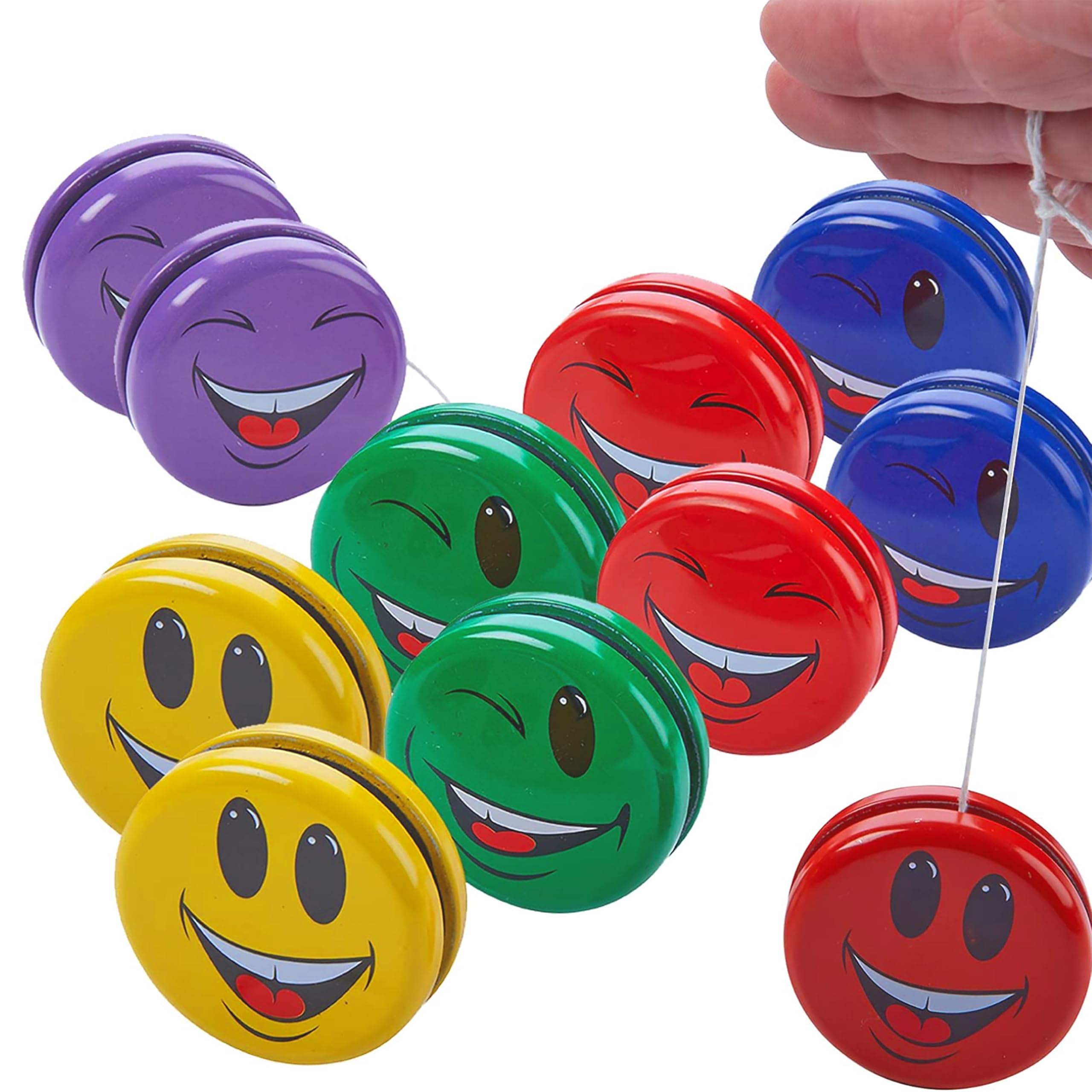 Kicko Metal Smiley Faces Yo-Yos for Kids - 2-Inch Assorted Colors Emoji Yo Yos - Versatile Smile Toys Party Bag Collection - Yoyo Party Favors and Bag Fillers for Themed Parties - Pack of 12