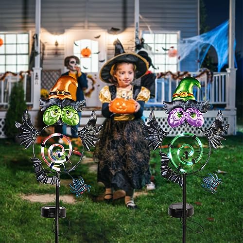 Viveta Halloween Solar Lights Outdoor, 2 Pack Halloween Solar Stake Lights Owl Decor with Led Lights for Pathway Garden Yard Patio